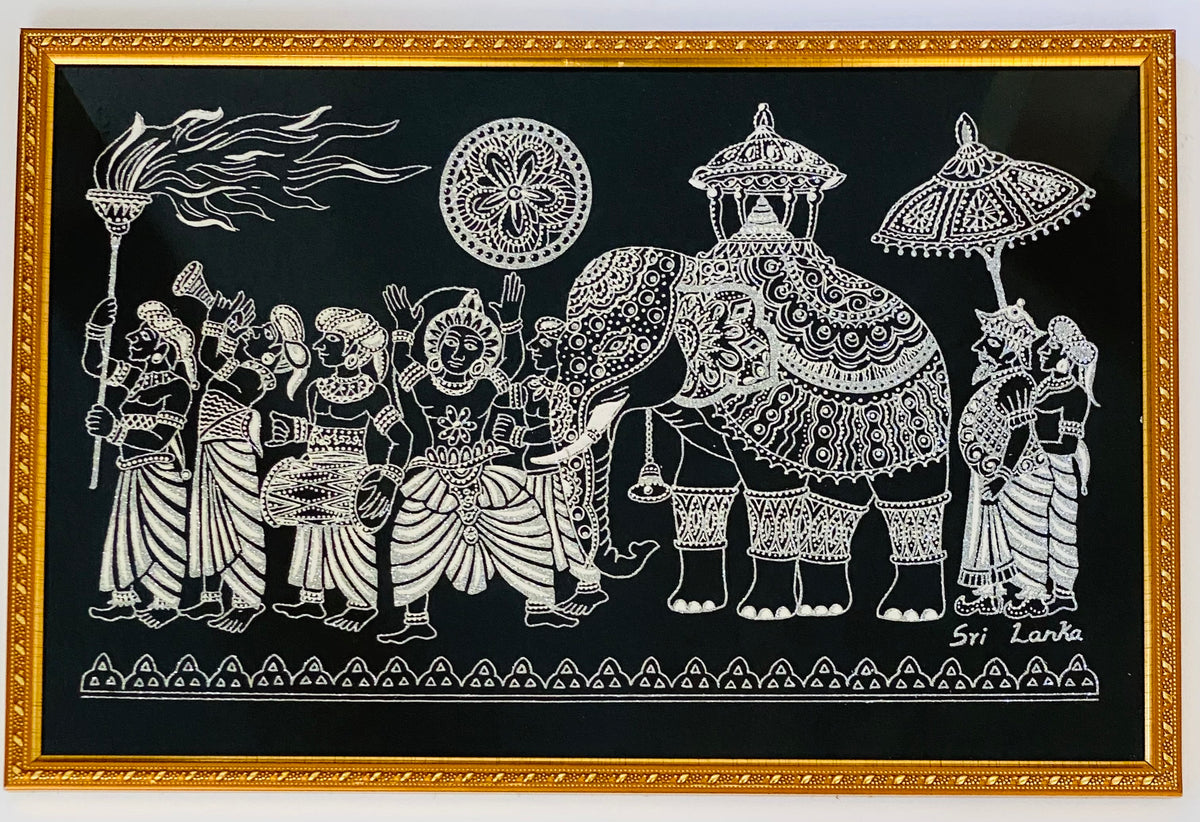 Traditional Kandy Perehera- Black and White-LxH (18'X12') – MarsD Lanka